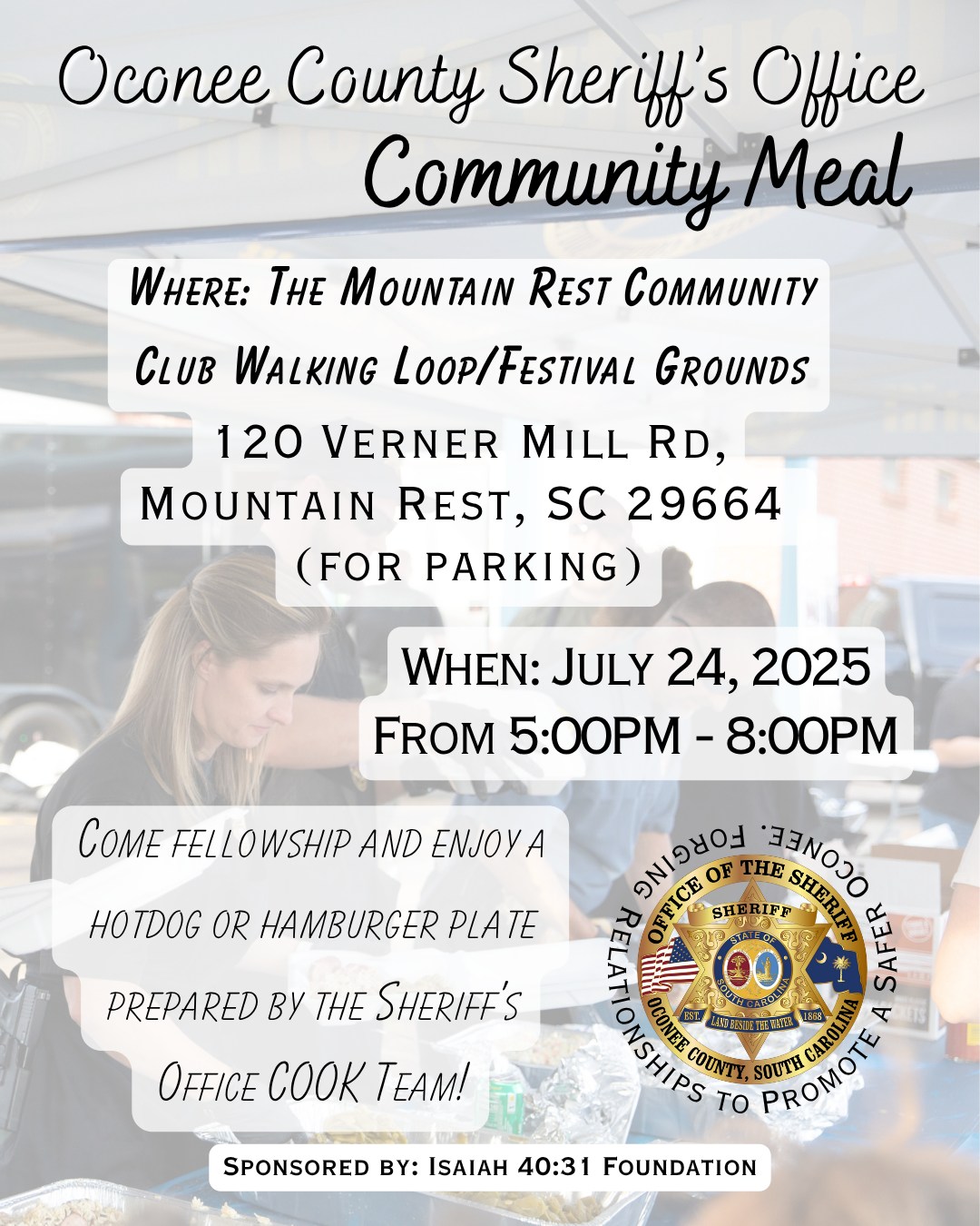 Free Community Meal in Mountain Rest - 94.1 - The Lake / WSNW